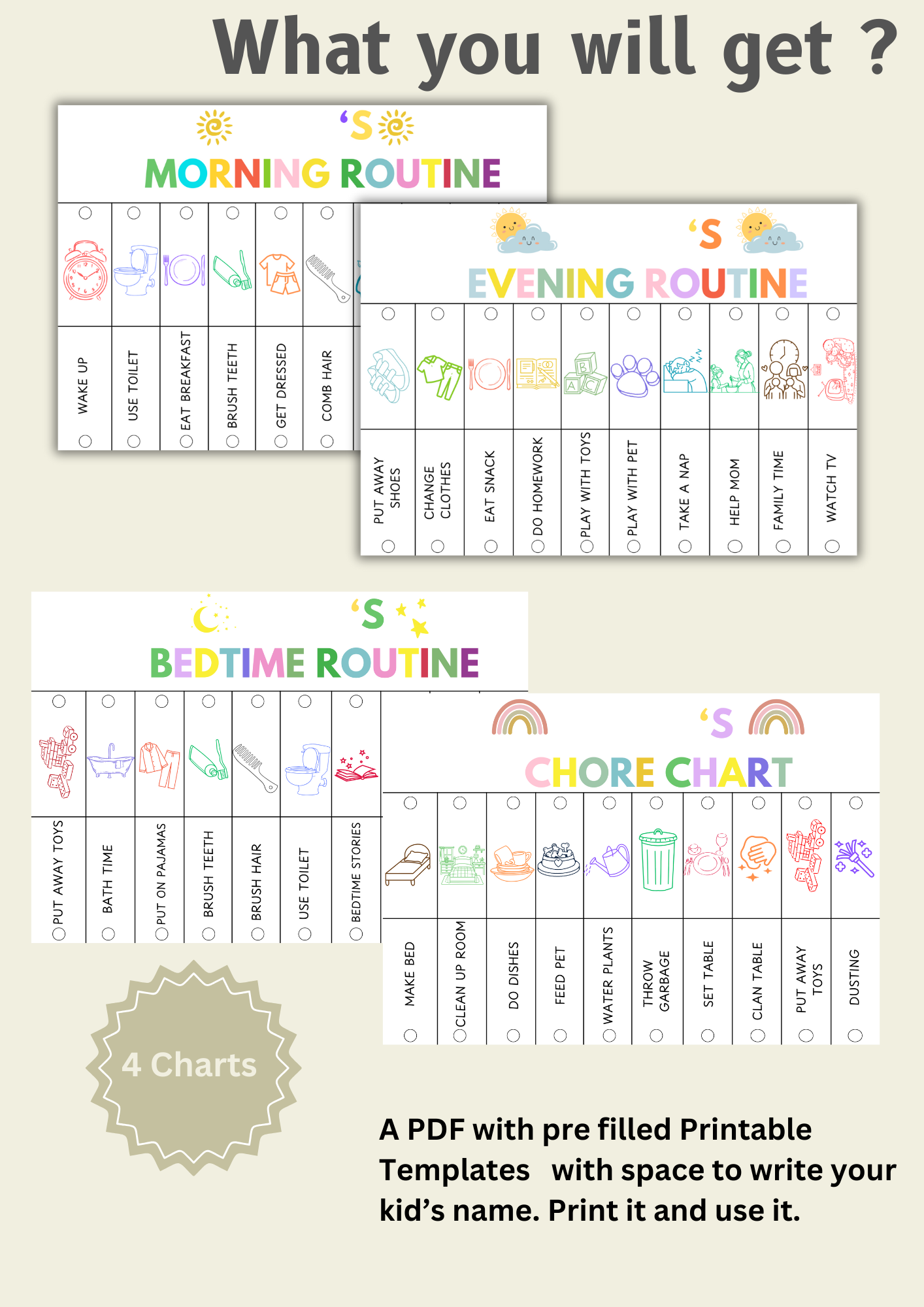 Kids Routine & Chore Flip Charts (Printable Set – Morning, Evening, Ni ...